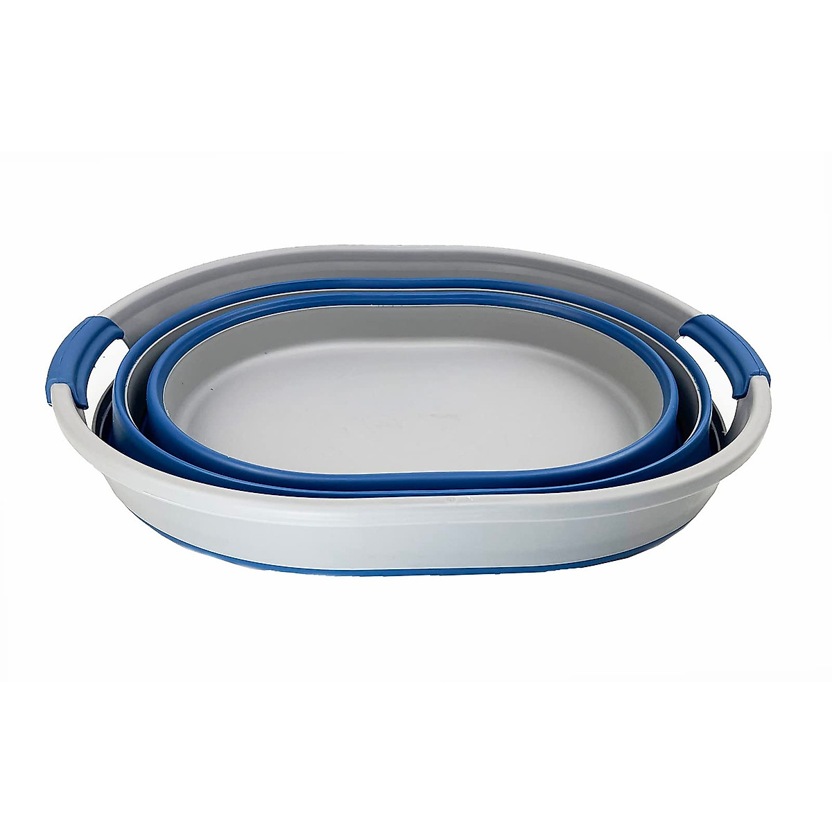 SAMMART 23L (6 Gallons) Collapsible Plastic Laundry Basket - Oval Tub - Foldable Storage Container/Organizer -Portable Washing Tub -Space Saving Laundry Hamper (Grey/Mist Blue)