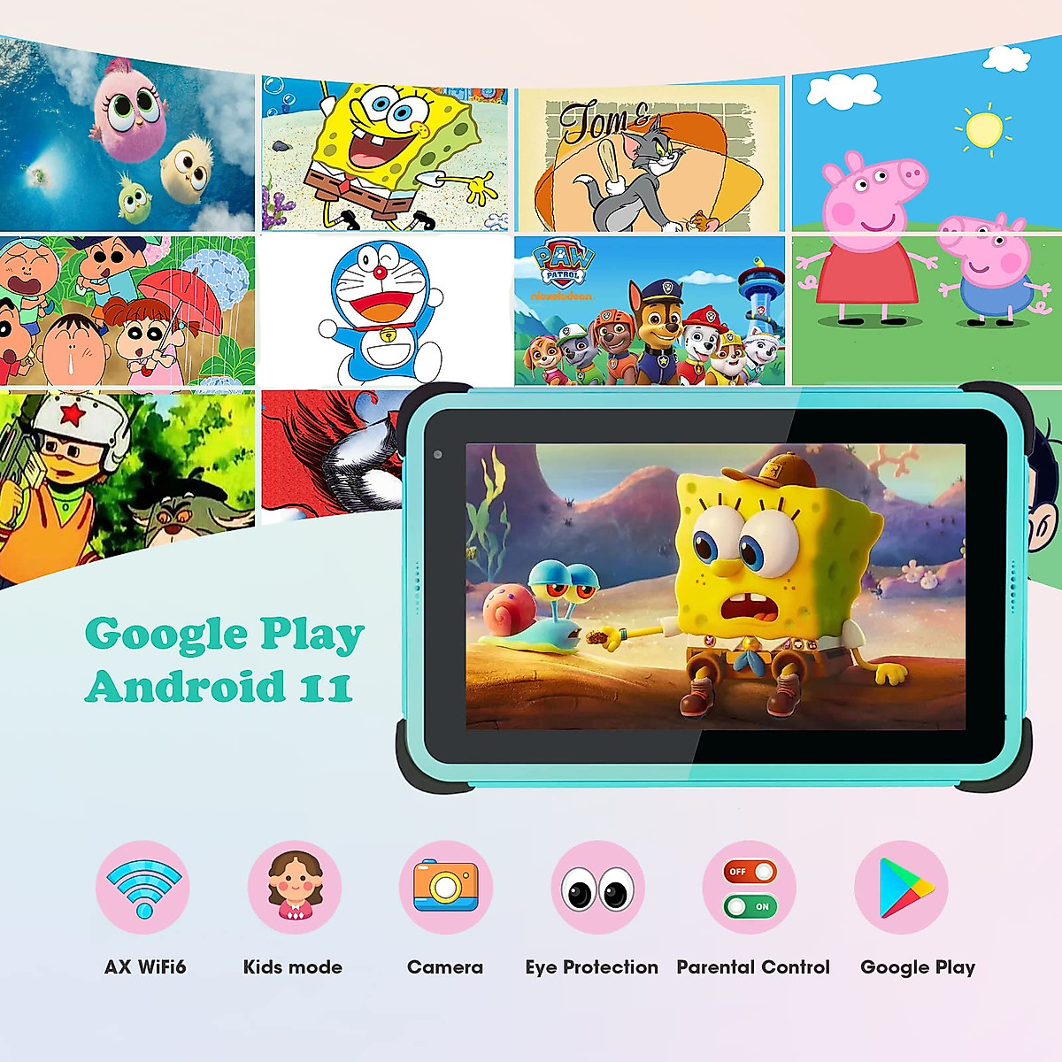 weelikeit Tablet for Kids 8", Android 11 Kids Tablet with AX WiFi6,Parental Control, Kids APP Installed, 4500 mAh, HD Display,2+32GB,Bluetooth, Google Play, Toddler Tablet with Stylus(Green)