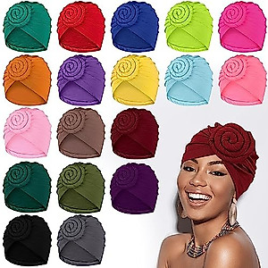 Jeyiour 18 Pcs Women Turban African Pre Tied Bonnet Hairwrap Flower Knot Bonnet Beanie Cap Turban Head Wraps Headband Hat (Novel Colors)