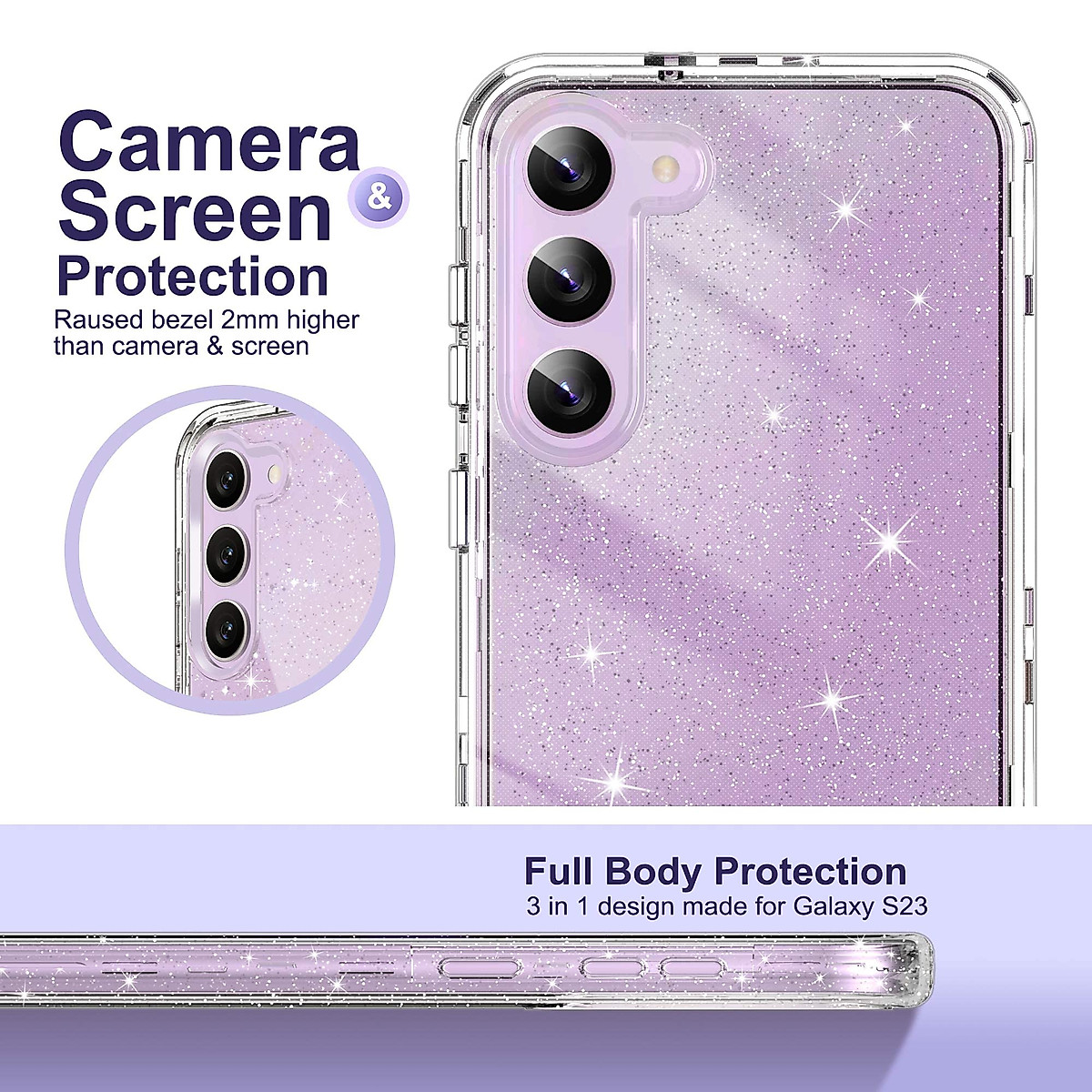 ULAK Compatible with Samsung Galaxy S23 Case,Bling Sparkle Women Girls Heavy Duty Shockproof Hybrid Soft TPU Bumper Drop Protection Transparent Phone Case for Galaxy S23 5G 6.1 inch - Clear Glitter