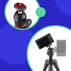 JOBY Compact Light Kit, Smartphone/Camera Tripod with Ball Head, Universal Smartphone Holder, Carrying Bag, for CSC, DSLR, Mirrorless Camera, Smartphone, Colour: Black, 1.5 Kg Capacity