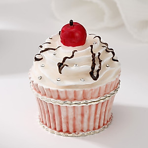 Hand Painted Enamel Trinket Box, Hinged Jewelry Organizer Mini Ring Earrings Storage, Unique Home Decor Figurine Keepsake Collectible, Personalized Elegant Handmade Ornament (Cupcake)