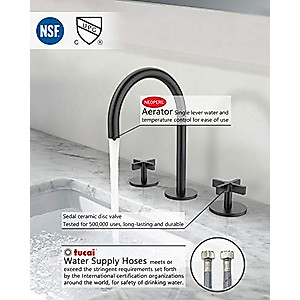 Matte Black Bathroom Faucet, Indare 8-inch Brass Widespread Faucet for Bathroom Sink 3 Holes with Pop-up Drain Assembly and Supply Lines Preassembled, 110101-PB