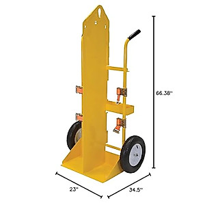 Vestil CYL-EH Steel Torch Cart-Lift Eye with Pneumatic Wheels 23 in. x 34-1/2 in. x 66-3/8 in. 500 Lb. Capacity Yellow