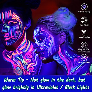 CCbeauty Pro Large 8 Neon Glow In The Black Lights Face Body Paint Makeup,Water Based Activated Eye Liner, Non-Toxic Washable for Kids Adults, Halloween Costume Masquerades Club Makeup