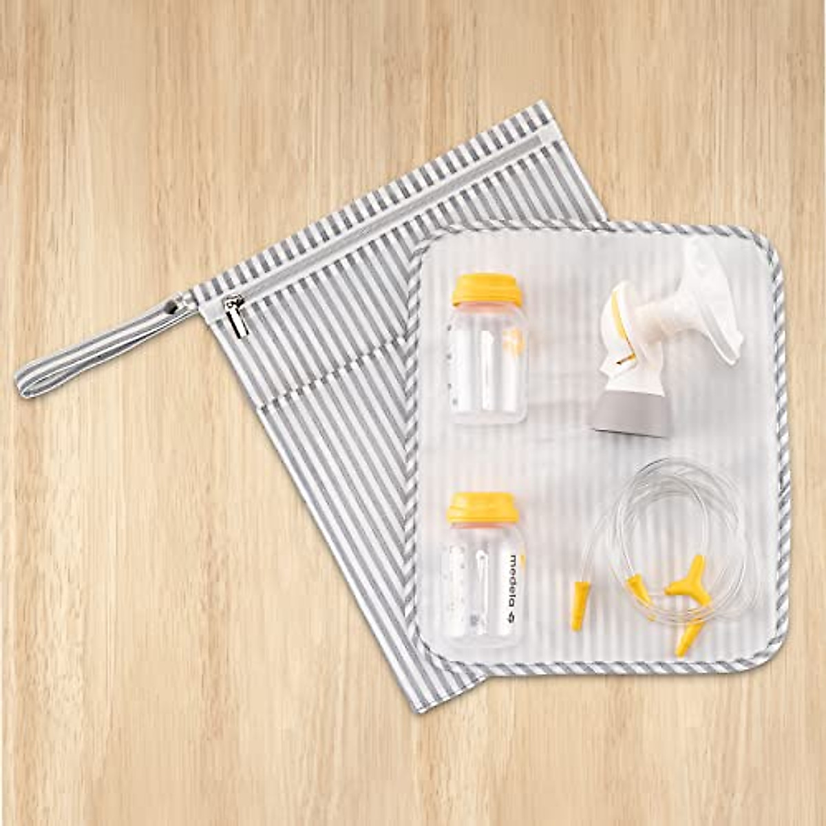 BABEYER Wet Dry Bag for Breast Pump Parts Storage, Waterproof Pump Parts Bag with Place Mat for Moms Pumping at Work-Straps