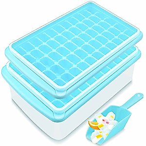 Orelex Ice Cube Tray for Freezer, 2Packs Ice Trays with Lid and Bin for 110 Ice Cubes, Easy-Release Ice Tray, Stackable Ice Cube Molds Perfect for Cocktails/DIY Food/Coffee/Whisky/Waterbottles(Blue)