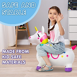 JOYIN Bouncy Unicorn Horse, Kids Ride On Bouncer, Toddler Girl Bouncing Animal Hopper, Inflatable Hopping Toy for Birthday Gift, 18 Months 2 3 4 5 Year Old Kids Toddlers Boys Girls