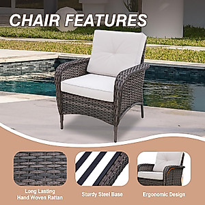 COOS BAY 2-Piece Outdoor Wicker Patio Chair, 2pc PE Rattan Dining Chairs for Garden, Lawn, Deck, Backyard, Beige/Brown