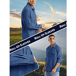 TACVASEN Men's Tactical Shirts Quick Dry UV Protection Long Sleeve Hiking Fishing Button Shirts Royal Blue, L