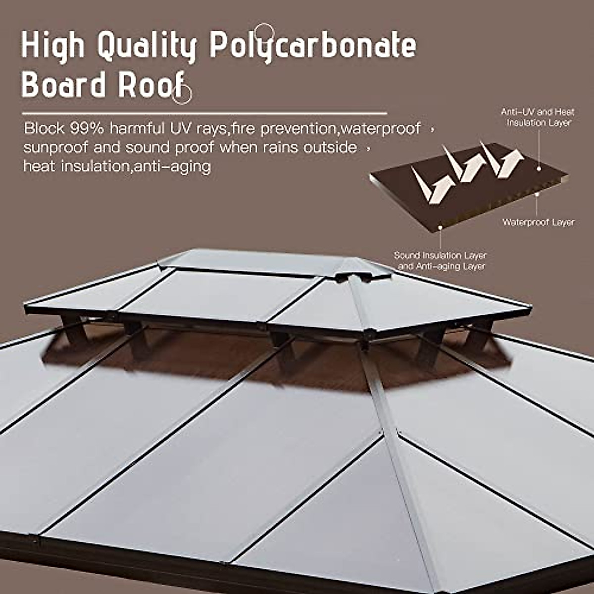 Domi Outdoor Living 12’ x 16’ Hardtop Gazebo, Outdoor Aluminum Frame Canopy with Polycarbonate Double Roof, Outdoor Permanent Metal Pavilion with Curtains and Netting for Patio, Backyard and Lawn