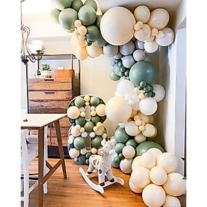 146 Pieces Sage Green Gold Ivory White Balloon Garland Arch Kit, Sage Olive Green Ivory White Gold Balloons Decor Jungle Safari Tropical Baby Shower Birthday Theme Party Decorations Supplies for Boys