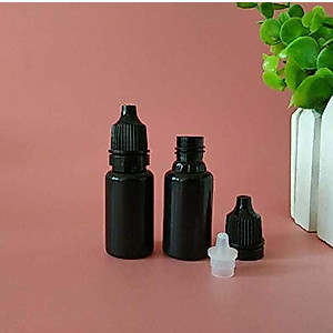 12 Pack 10ml/0.34oz Plastic Dropper Bottle Black Empty Refillable Squeezable Eye Dropper Bottles with Screw Caps and Removable Plugs for Cosmetic Essential Oil