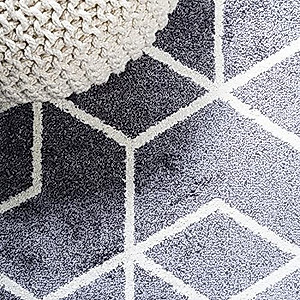 JONATHAN Y SEU101F-5 Tumbling Blocks Modern Geometric Indoor Area-Rug Contemporary Casual Easy-Cleaning Bedroom Kitchen Living Room Non Shedding, 5 X 8, Gray/White