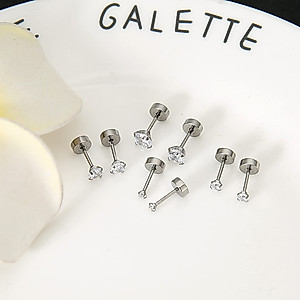 MJust Small Titanium Earrings for Women G23 Titanium Stud Earrings for Sensitive Ears Dot Ball Cubic Zirconia Hypoallergenic 20G Flat Back Earrings CZA