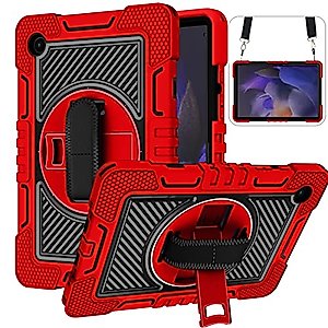 Tablet PC Case Shockproof Durable Protective Cover Durable 360 Degree Rotating Bracket Case Compatible with Samsung Galaxy Tab A8 10.5-Inch 2021 (SM-X200/X205/X207) Protective Cover (Color : Red+Blac