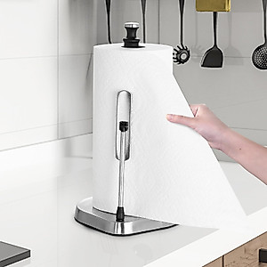 Dailyart Paper Towel Holder for One Hand Tear - Kitchen Paper Towel Holder Countertop with Tension Arm & Non Slip Weighted Base, Stainless Steel Paper Towel Holder Stand for Kitchen Bathroom, Black