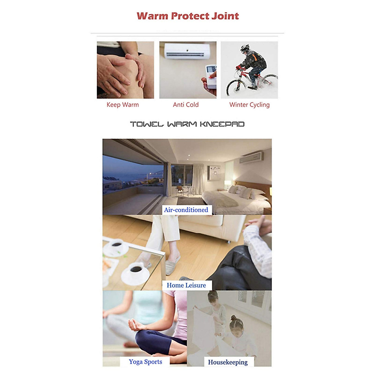 Mczone Cotton Non-Slip Soft Absorbent Knee Pad Support Brace Protector Leg Sleeve Kneelet Thickening Extended Warm for Men & Women Outdoor Sports Running Dancing Gym Yoga Fitness, 1 Pair (Black)