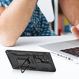 Samsung Galaxy S23 Ultra Case with Slide Camera Cover Polycarbonate Shockproof Phone Case with 360°Rotate Magnetic Ring Stand for Galaxy S23 Ultra 6.8 inch - Black