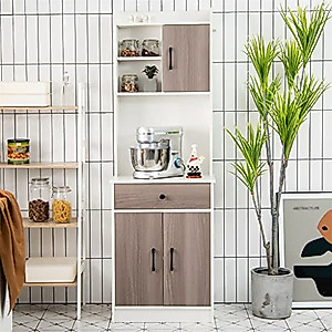 YDXNY Three Door 71" Kitchen Buffet Storage Cabinet with Trolley Adjustable Shelves Black/White (Color : E, Size : As Shown)