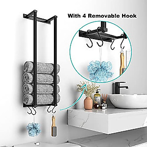 Nidouillet Wall Towel Rack for Rolled Towels, New Upgrade 2 Bar Towel Racks for Bathroom Wall Mounted, Bathroom Towel Storage, Metal Bath Towel Holder for Folded Large Towel Washcloths, Black
