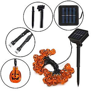 Outdoor Halloween Decorations Solar Powered 8 Modes,16Ft 20 LED Halloween Pumpkin String Lights,Waterproof Holiday Garden Tree Hanging Decorations for Party Home Thanksgiving Christmas Decor(5M)