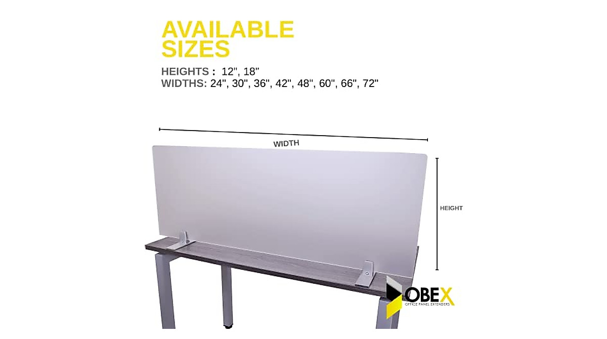 Obex Frosted Acrylic Desk Privacy Screen - 12" X 42"