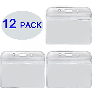 YOUOWO 12 Pack Horizontal ID Card Badge Holders 3.2 x 3.85 inches, Fits 2.3 x 3.5 Name Tag Insert Waterproof Punched Zipper Resealable Clear Plastic Labels Credit Cards