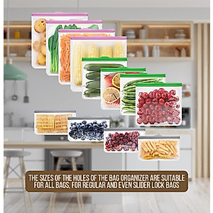 Bamboo Ziplock Bag Storage Organizer Baggie Holder for Drawer and Wall Kitchen Compatible with Solimo, Ziploc, Hefty, Glad for Gallon, Quart, Sandwich, Snack and Slider Bags by brand Huge Estate