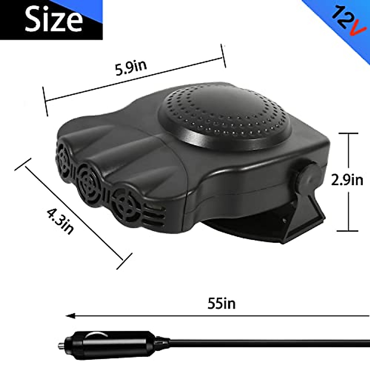 Car Heater Fan, Portable Electronic Auto Fan Heater 12V 150W 2 in 1 Heating/Cooling Function Fast Heating Car Defrost Defogger (Black)