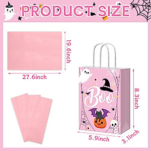 HABDJILTY 20PCS Pink Halloween Party Gift Bags,Little Boo Halloween Candy Treat Bags with Tissue Paper for Boo Theme Birthday Baby Shower Party Favor Supplies Gifts.