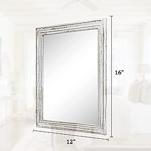 MWAZZLL Wall Mirror with Rustic Wood Frame Rectangle Mirrors for Wall Decorative Hanging Mirror for Bathroom Bedroom Farmhouse Living Room White Small