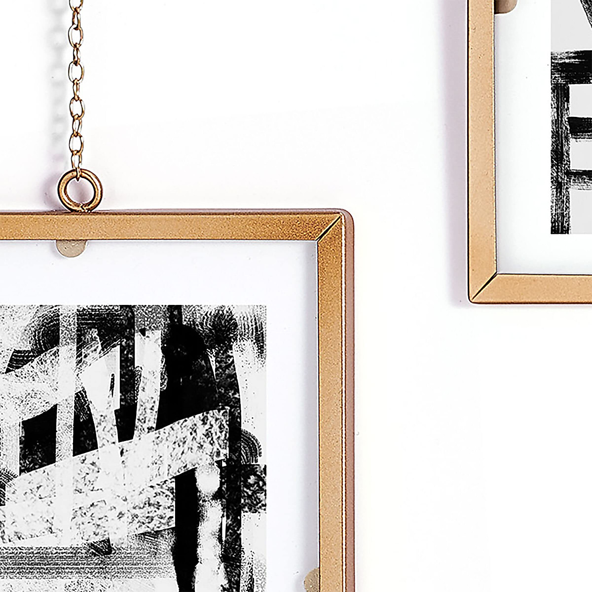Melannco Hanging Metal Chain Retangular Floating Frames, Gold Finish, Includes Hanging Hardware, Set Of 3