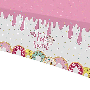 APOWBLS Donut Two Sweet Birthday Decorations Tablecloth Girl - Disposable Donut 2nd Birthday Party Supplies Table Cover, Pink Donut Two Year Old Birthday Table Cloth - 3Pack (54in x 108in)