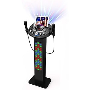 Starion KS829-B Bluetooth Karaoke Machine l Pedestal Design w/Light Show l 4 Built-in Speakers & 2 Tweeters l Two USB for Bluetooth / MP3 Record & Playback l Disco Ball Effect l Two Microphones