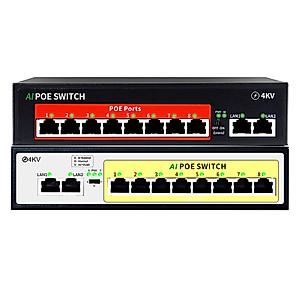 STEAMEMO 8 POE Ports Switch + 8 Port AI PoE+ Switch, 802.3af/at @ 100W Built-in Power, Unmanaged Poe Switch, Metal Plug and Play