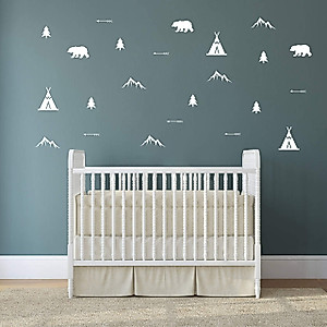 Set of Woodland Bears, Arrows, Teepees, Trees and Mountains Wall Decals, Vinyl Stickers for Bedroom, Living Room, School, Nursery Wall Decals A41 (White)