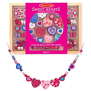 Melissa & Doug Wooden 'Sweet Hearts' Bead Accessory Creation Set + Free Scratch Art Mini-Pad Bundle [41751]