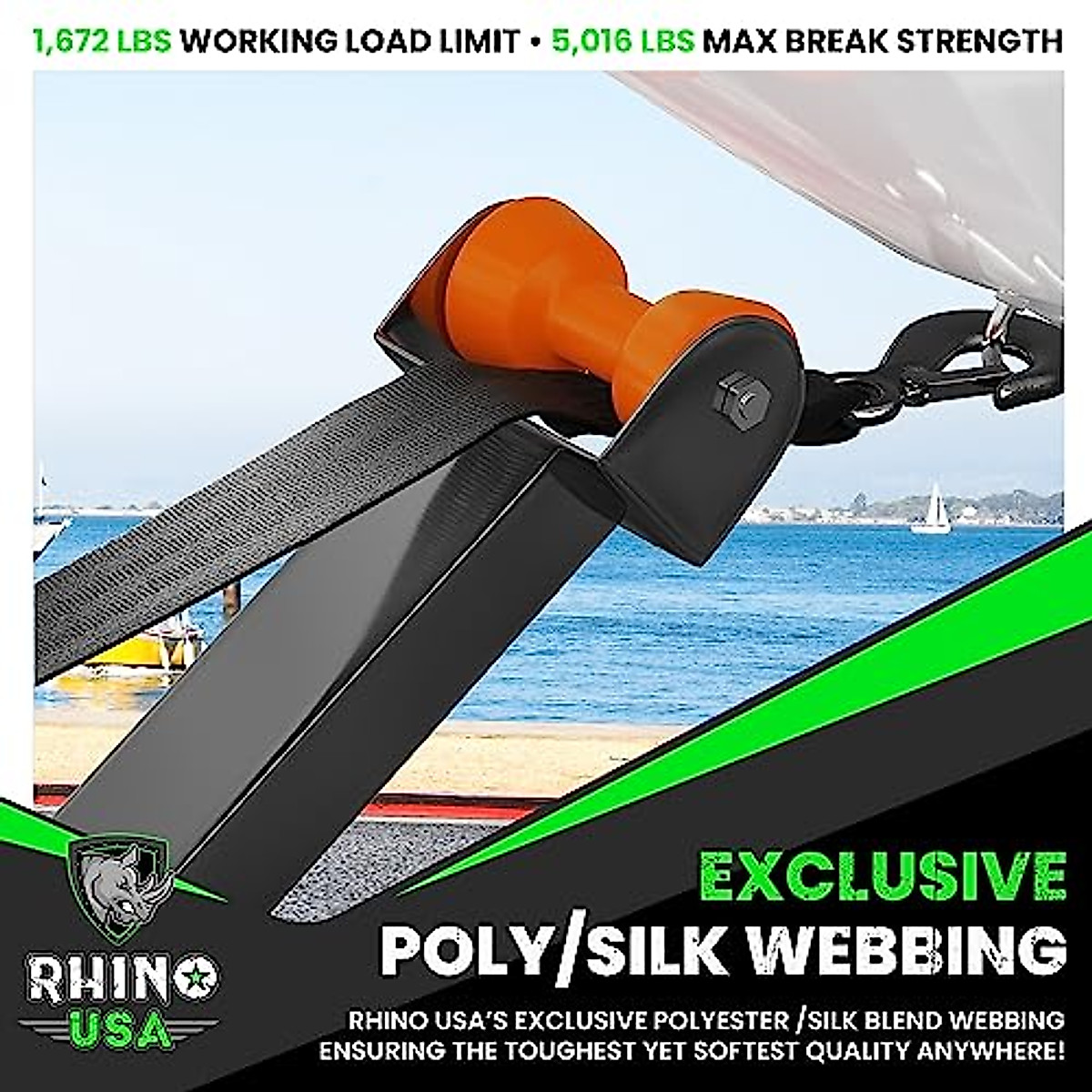 Rhino USA Boat Trailer Winch Strap (2 Inch x 20 Foot) - 5,016lb Maximum Break Strength - Ultimate Marine Whinch Pulley Straps for Pontoon, Waverunner, Fishing Boat + Many More (Black)
