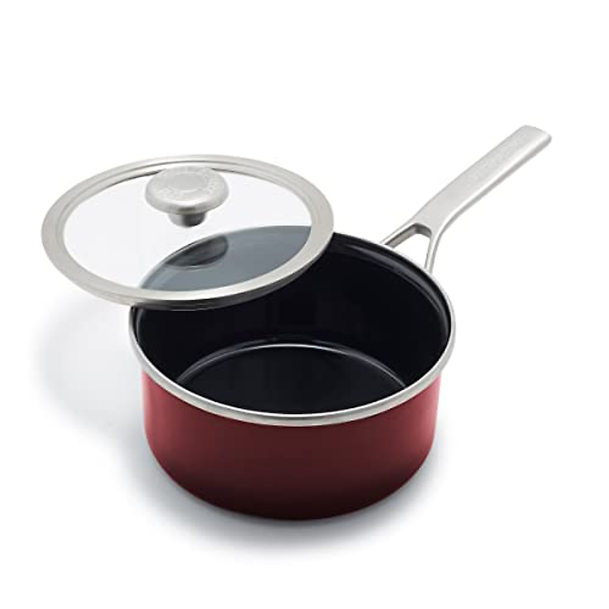 Merten & Storck European Crafted Steel Core Enameled Cookware, 2.1QT Saucepan Pot with Lid, Induction, PFAS & PTFE Free, Dishwasher Safe, Oven & Broiler Safe, Merlot Red