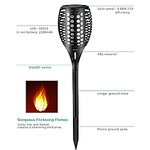 Aityvert Solar Lights, 43" Flickering Flames Torch Lights Outdoor Waterproof Landscape Decoration Lighting Dusk to Dawn Auto On/Off Security Flame Lights for Yard Garden Pathway Driveway (1 Pack)