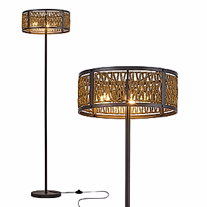 Zhizenl Floor Lamp, Standing Lamp, 40 W E26 Vintage Tall Floor Lamp with Rattan Lampshade, Farmhouse Mid Century Modern Floor Lamp, Simple Floor Lamps for Living Room/Bedroom