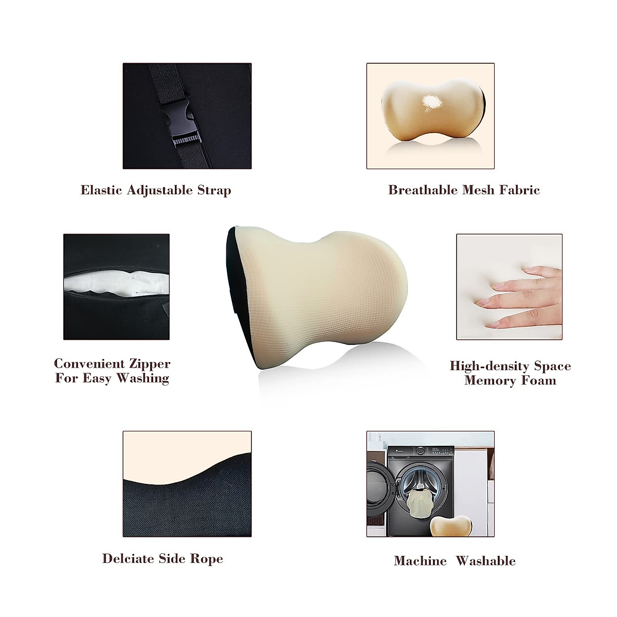 Super Comfy Car Headrest Pillow, Car Pillow for Neck Pain Relief with Adjustable Strap, 100% Memory Foam & Breathable Removable Cover, Ergonomic Design - Softness Travel Car Neck Pillow(Beige, 1PC)