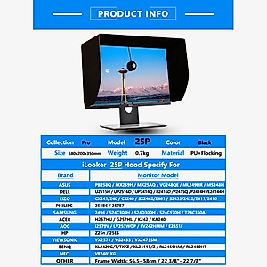 iLooker-25P 25&24 inch Thick Frame LCD LED Video Monitor Hood Sunshade Sunhood for Dell HP Viewsonic Philips Samsung LG EIZO NEC ASUS ACER BENQ AOC Lenovo iMac Fits Monitor Frame Width 565-580mm