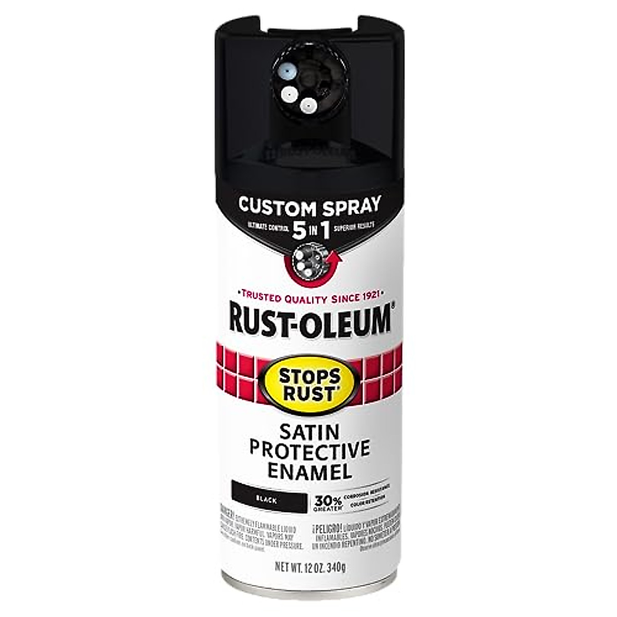 Rust-Oleum 376869 Stops Rust Custom Spray 5-in-1 Spray Paint, 12 oz, Satin Black