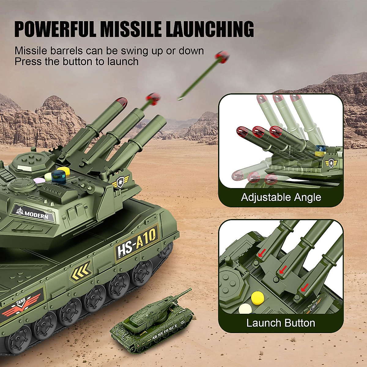 You And I Hooray Army Tank Toys for Boys 3 4 5 6 7 8 Years Old, Military Vehicles Play Set with 6 Mini Die-Cast Cars Helicopter & 10 Army Men Toy Soldiers, Gifts for Kids Age 3+