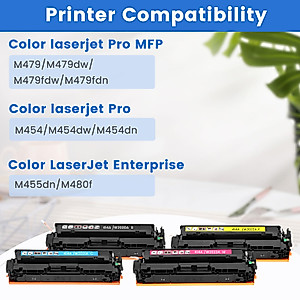 Potoge 414A (with Chip) Toner Cartridges 4 Pack Replaces with HP 414A 414X W2020A W2021A, Compatible with HP Color Laserjet Pro MFP M479fdn M479fdw M454dw M454, 414A Ink (Black Cyan Magenta Yellow)