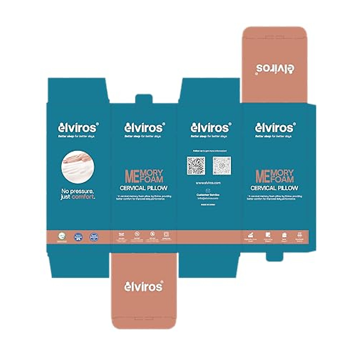 Elviros Cervical Pillow, Memory Foam Pillow for Neck Pain Relief, Adjustable Orthopedic Support Pillows for Sleeping, Ergonomic Bed Pillow for Side, Back, Stomach Sleepers (White)