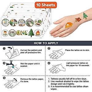 Cute Camper Temporary Tattoos Camping First Birthday Party Decorations Favors Supplies 1st Themed Stickers 10 Sheets 100 PCS Gifts for Baby Kids Girls Boys Decor Class School Carnival Christmas