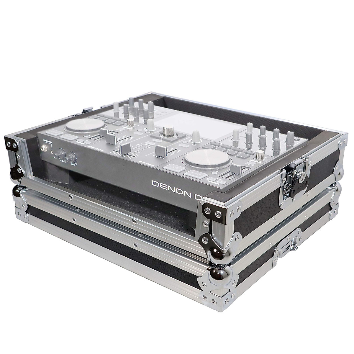 ProX X-PRIMEGO ATA Style Flight Travel hard Case for Denon DJ Prime Go Digital Controller - Silver On Black